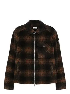 Moncler Check Jersey Zip-up Shirt - Black