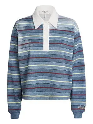 Rag & Bone Cotton Stripe Miramar Rugby Polo Shirt - Blue