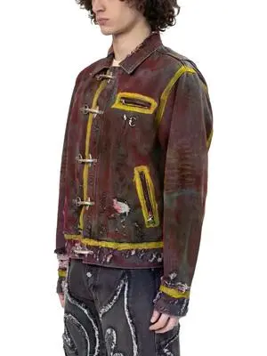 THUG CLUB Distressed Painted-line Jacket - Red