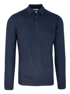 PAOLO PECORA Long-sleeved Knitted Polo Shirt - Blue