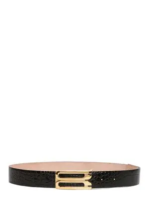 Victoria Beckham Dorian Frame Belt Jumbo 40mm Croc Embossed Leather - Black