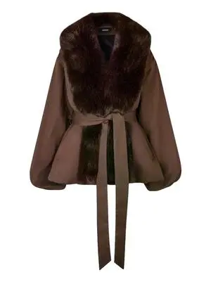 ROTATE BY BIRGER CHRISTENSEN Faux-fur Collar Jacket Brown