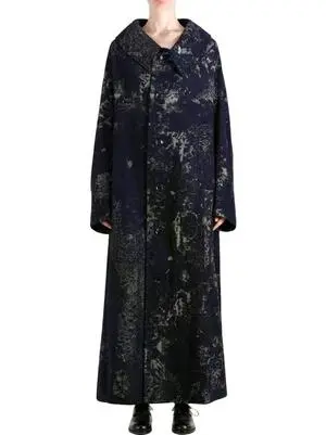Y’s Jacquard-patterned Single-breasted Coat - Blue