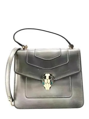 BVLGARI Serpenti Top Handle Bag Patent Small Satchel - Silver