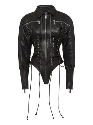 Dsquared2 Ducati X Laced Leather Biker Bodysuit - Black