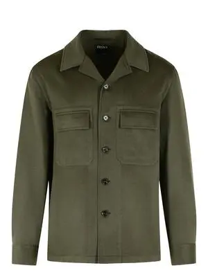 Zegna Alba Overshirt In Dark Olive Green Cashmere Oasis Mélange - Brown