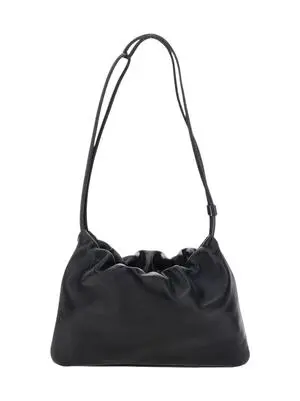 NOTHING WRITTEN Nella Ruched Leather Shoulder Bag - Black