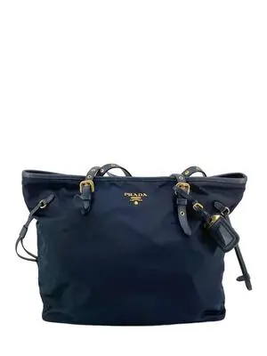 Prada 2013-2026 Saffiano Trimmed Tessuto Tote Bag - Blue