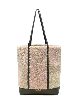 Maison Kitsuné Faux-shearling Leather-trim Shoulder Bag - Neutrals