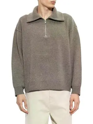 FRAME Retro Ribbed-knit Half-zip Sweater - Brown