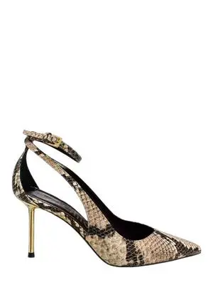 NINALILOU Python-effect Pointed-toe Pumps - Neutrals