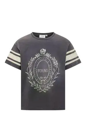 FOUND Collegiate Crest Logo-print Striped-sleeve T-shirt - Blue