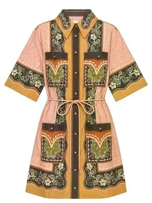 ALEMAIS Darcey Paisley-print Belted Mini Shirt Dress - Orange