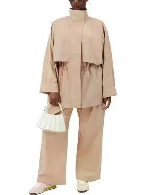 Lacoste Drawstring-waist High-neck Parka Coat - Neutrals