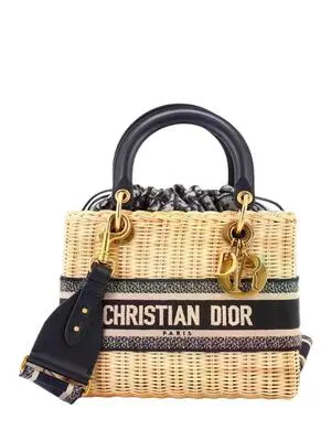 DIOR Lady Dior Bag Wicker And Oblique Canvas Medium Tote Bag