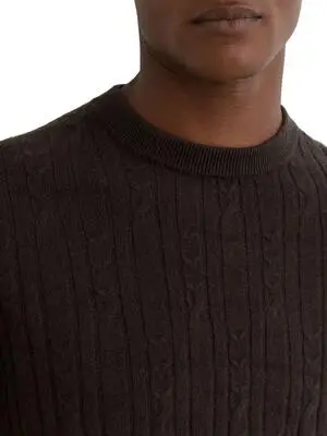 REISS Helmsley 100% Cashmere Cable-knit Crew-neck Jumper - Chocolate Brown