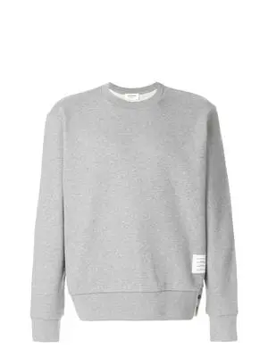 Thom Browne Crewneck Pullover W/ Center Back Rwb Stripe In Classic Loopback Lt Grey