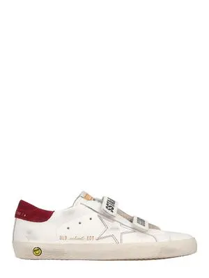 GOLDEN GOOSE Old School Leather Upper Toe Tongue Star And Strap Suede Heel - White/red