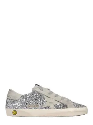 GOLDEN GOOSE Super Star Glitter Upper Suede Star And Heel - Silver/ice
