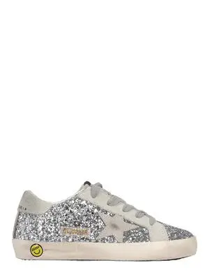 GOLDEN GOOSE Super Star Glitter Upper Suede Star And Heel - Silver/ice