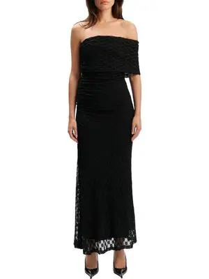 Bardot Calia Lace Velour Off The Shoulder Maxi Dress - Black
