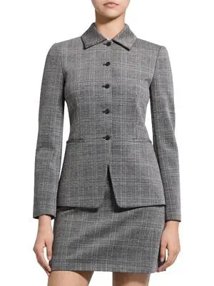 Theory Cutaway Glen Plaid Blazer - Tan Multi