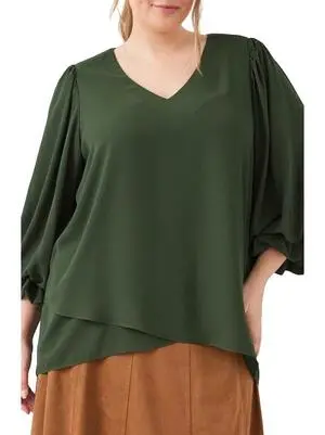 Karen Kane Layered Sleeve Asymmetric Top - Pine
