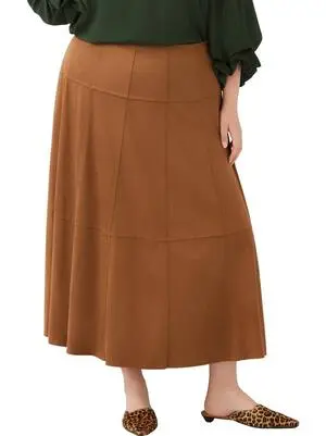 Karen Kane Tiered Faux Suede Midi Skirt - Camel