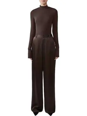 Lapointe Satin Relaxed Pleated Pant - Chocolate