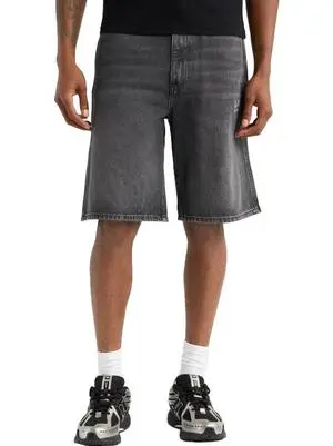 L/AB C/O OFF-WHITE Diagonal Logo Denim Shorts - Phantom Black