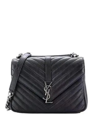 Saint Laurent Classic Monogram College Bag Matelasse Chevron Leather Medium Crossbody Bag - Black