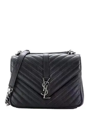 Saint Laurent Classic Monogram College Bag Matelasse Chevron Leather Medium Crossbody Bag - Black