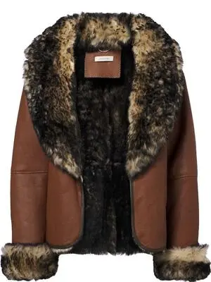 JACQUES WEI Shearling-trimmed Leather Jacket - Brown