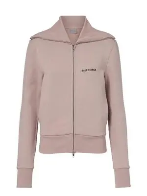 Balenciaga Logo Cotton Zip-up Sweatshirt - Beige