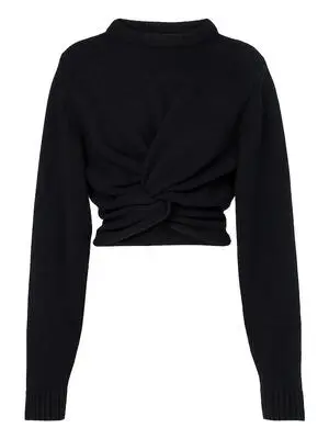 Balenciaga Cropped Gathered Wool Sweater - Black