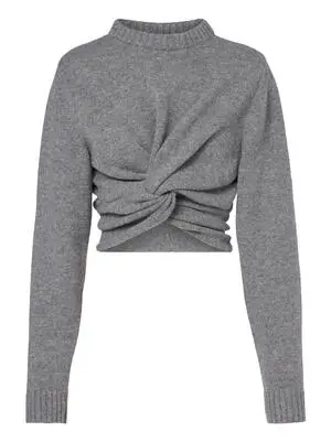 Balenciaga Cropped Gathered Wool Sweater - Grey