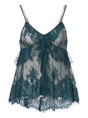 JACQUES WEI Ruffled Lace Camisole Blue