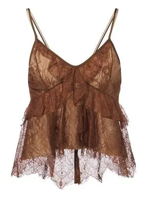 JACQUES WEI Ruffled Lace Camisole Brown