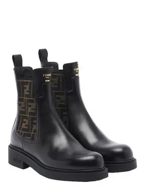 Fendi Commando Ff Zucca Leather Chelsea Boots - Black