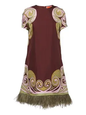 La DoubleJ Kells Swirl Feather-trimmed Silk Minidress - Multicoloured