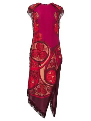 La DoubleJ Alchemy Fringed Silk Voile Midi Dress - Multicoloured