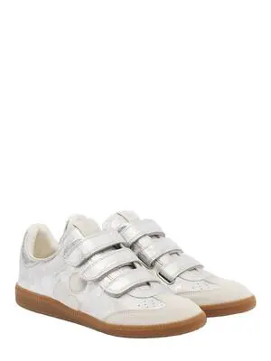 Isabel Marant Étoile Beth Suede-trimmed Metallic Leather Sneakers - Silver