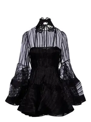 Zimmermann Valiant Lantern Silk Organza Minidress - Black