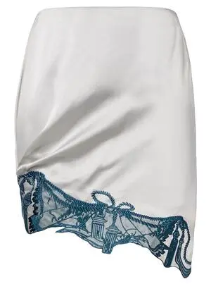 JACQUES WEI Embroidered Satin Miniskirt - Silver