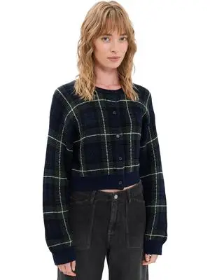 Good American The Shrunken Cardigan - Forest Plaid