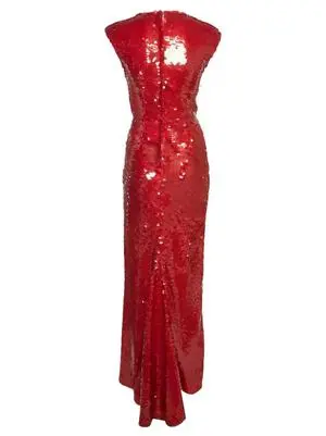 DOLCE & GABBANA Sleeveless V-neck Sequinned Draped Maxi Gown