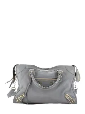 Balenciaga City Classic Metallic Edge Bag Leather Medium Satchel - Grey