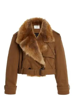 Saint Laurent Shearling-trimmed Trench Coat - Brown