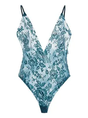 Saint Laurent Silicone-coated Lace Bodysuit - Blue