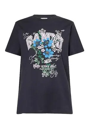 GANNI Floral-print Cotton T-shirt - Phantom